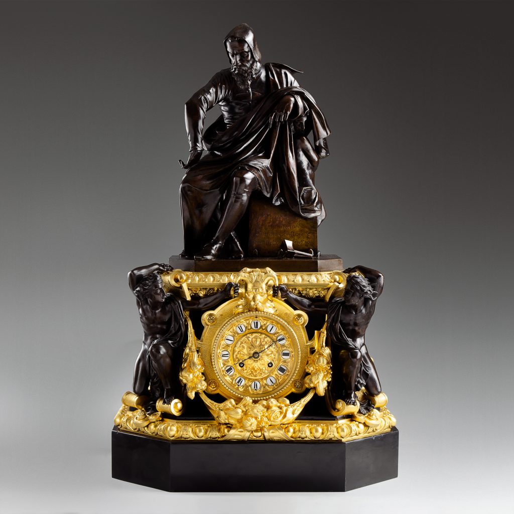 A Large Napoleon III Gilt Bronze and Patinated Bronze Mantel Clock by ...
