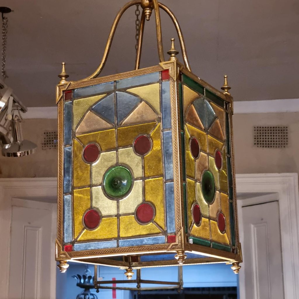 Edwardian Stained Glass Hall Lantern - ROBIN MARTIN ANTIQUES