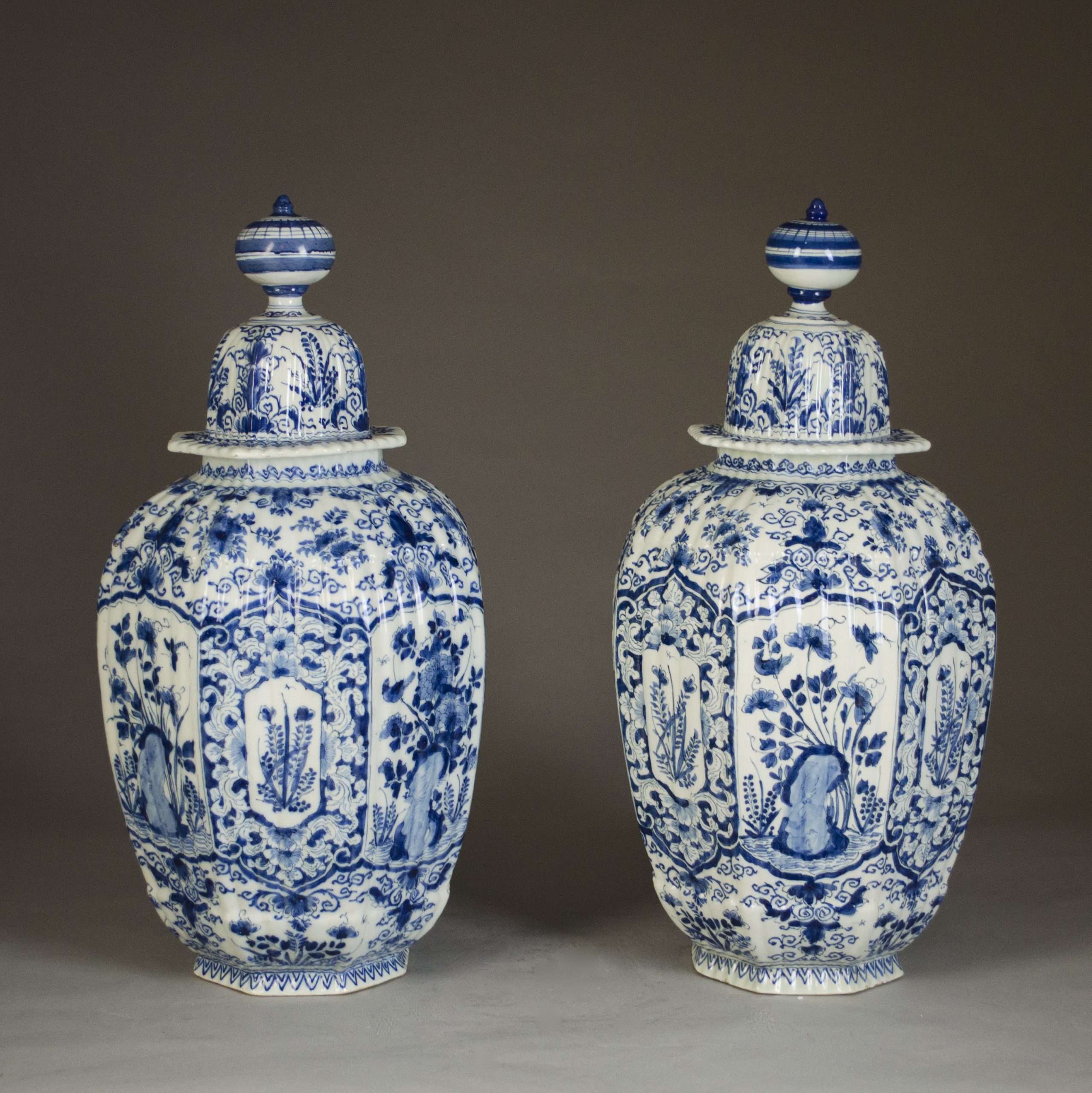 Pair of Large Delft Vases and Covers - ROBIN MARTIN ANTIQUES